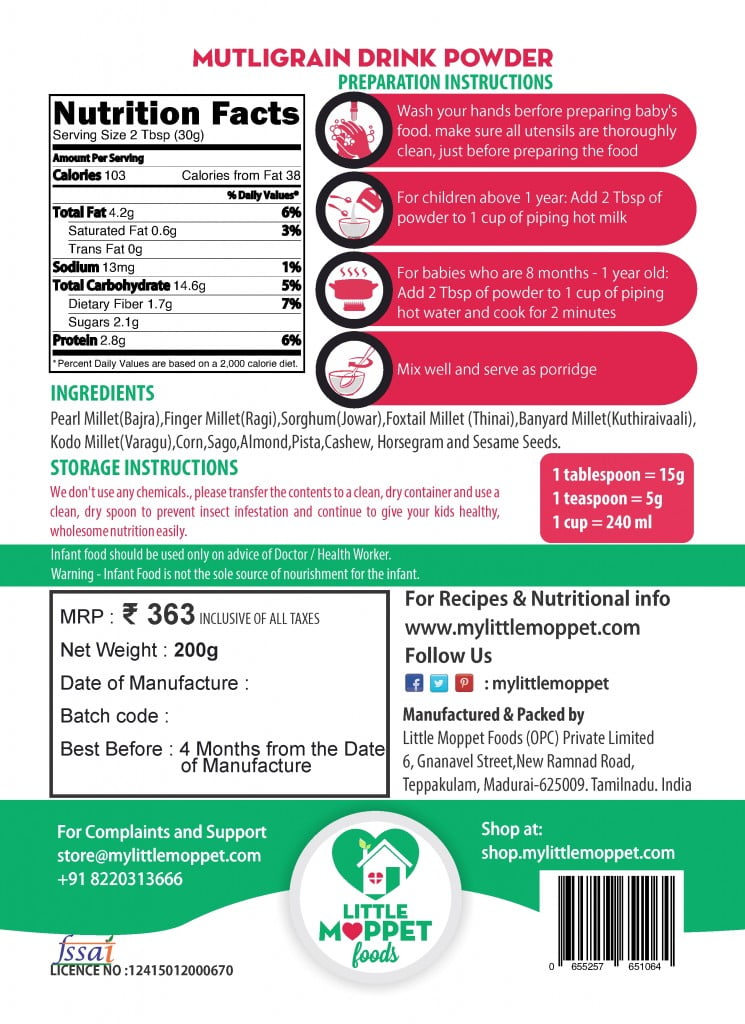 Multigrain Health Drink For Kids - 100% Organic & Natural Health Drink